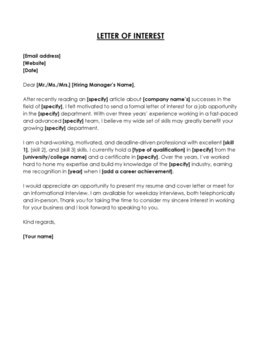 How to Write a Letter of Interest (38 Samples)