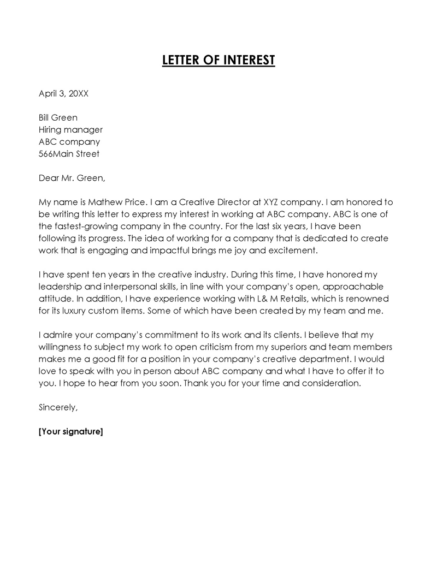 How to Write a Letter of Interest (38 Samples)