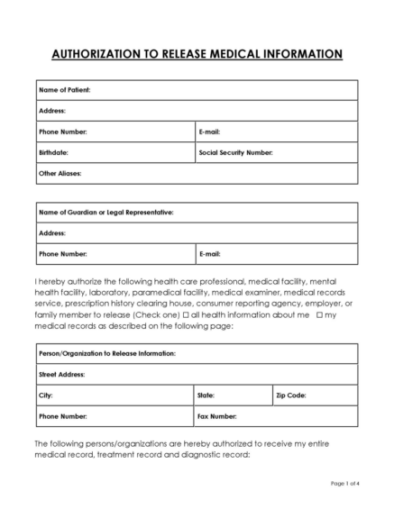 Free Release of Medical Records Forms (Authorization Process)