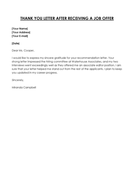 Thank You Letter for Recommendation (12 Best Samples)