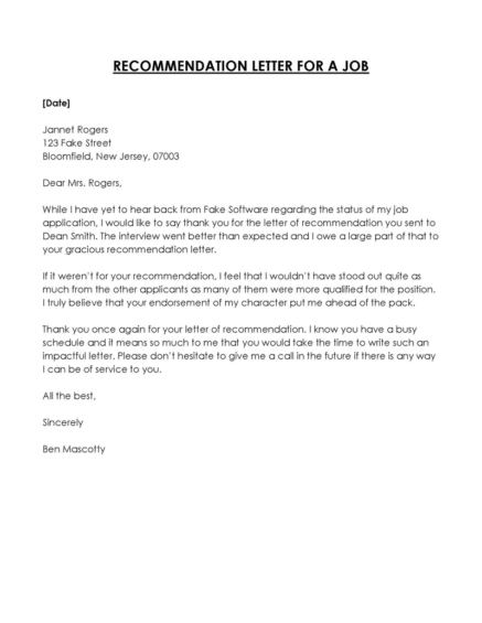 Thank You Letter for Recommendation (12 Best Samples)