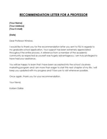Thank You Letter for Recommendation (12 Best Samples)
