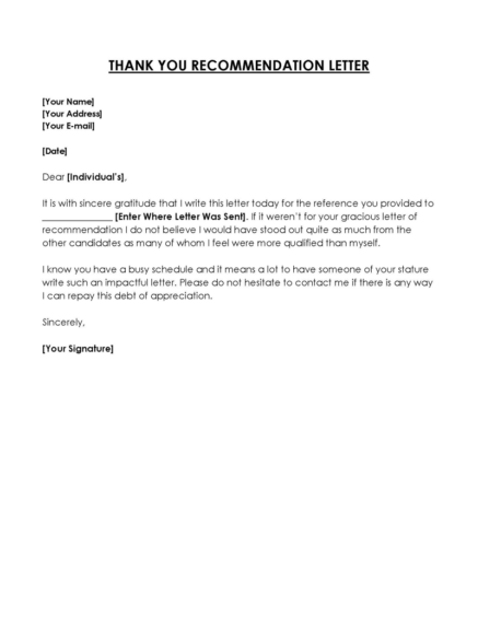 Thank You Letter for Recommendation (12 Best Samples)