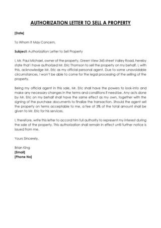 Authorization Letter to Sell Property (Sample Letters)