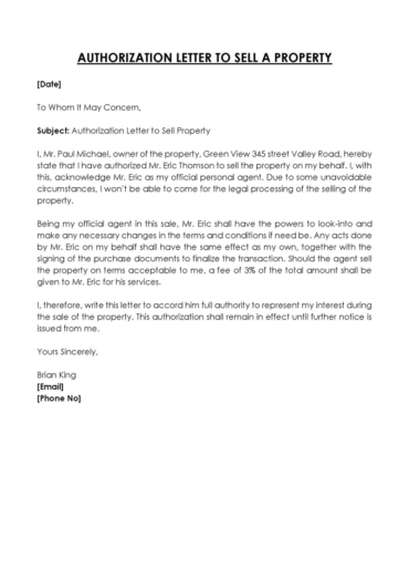Authorization Letter to Sell Property (Sample Letters)