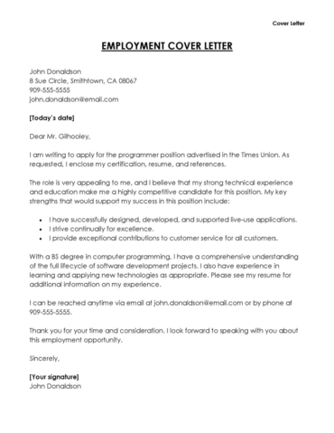 12 Perfect Employment Cover Letter Examples