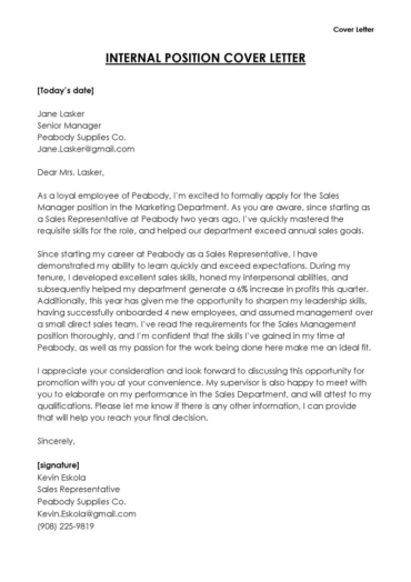 Cover Letter for an Internal Position (Examples & Tips)