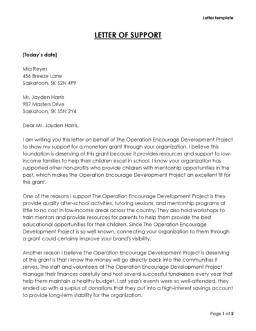 12 Persuasive Letter of Support Examples (Grant, Financial)