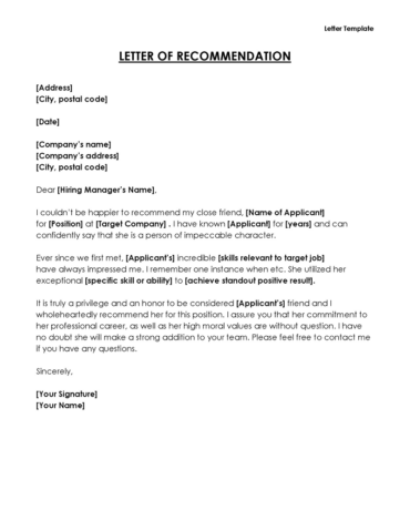 38 Positive Letter of Recommendation Examples