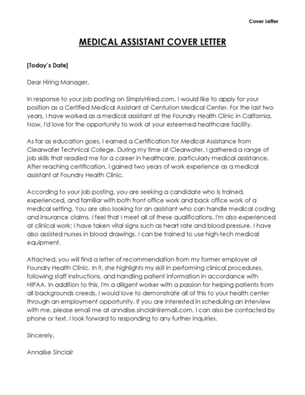 Medical Assistant Cover Letter Examples + Templates