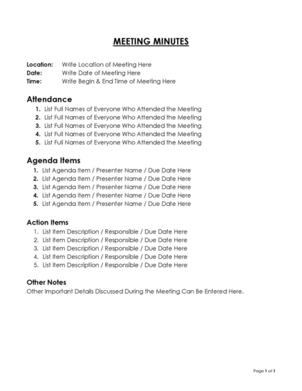 12 Free Meeting Minutes Templates in Word