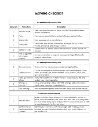 Free House Moving Checklists and To-Do Timeline
