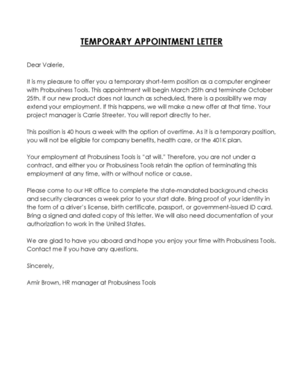 Temporary Appointment Letter Samples (Writing Tips)