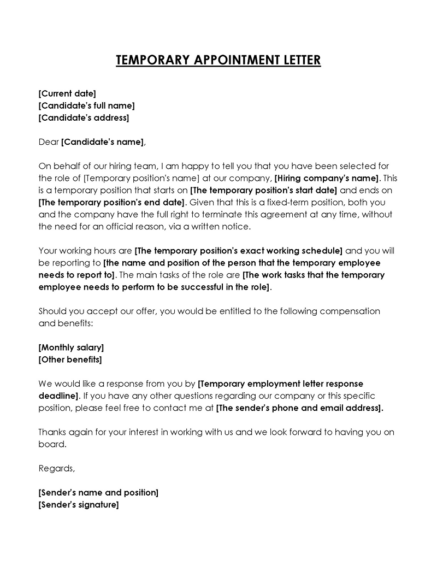 Temporary Appointment Letter Samples (Writing Tips)