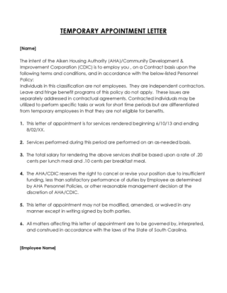 Temporary Appointment Letter Samples (Writing Tips)
