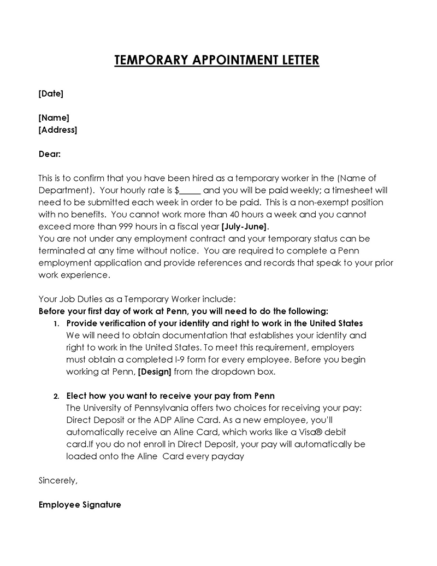 Temporary Appointment Letter Samples (Writing Tips)