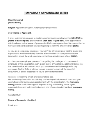 Temporary Appointment Letter Samples (Writing Tips)