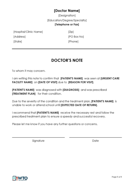 40 Free Doctor Note Templates for Work, School