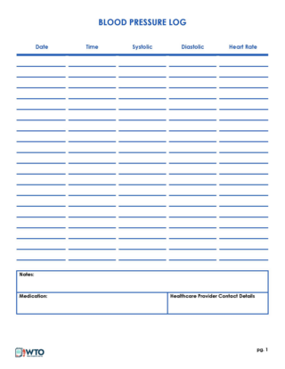 Free Blood Pressure Log Sheets (PDF, Word, Excel)