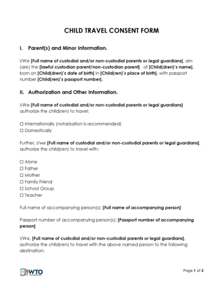 Free Child Travel Consent Forms - Templates - Word, PDF