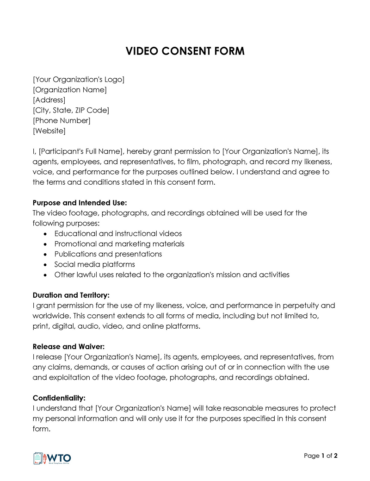 Free Video Consent Forms - Word | PDF - (Editable)