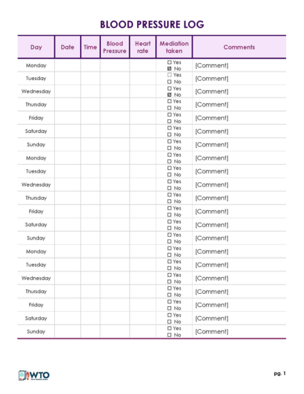 Free Blood Pressure Log Sheets (PDF, Word, Excel)
