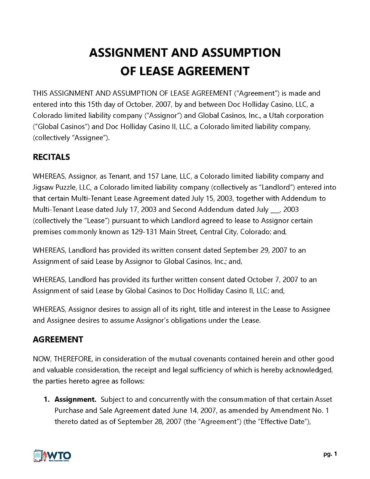 Free Assignment of Lease Forms | Word - PDF