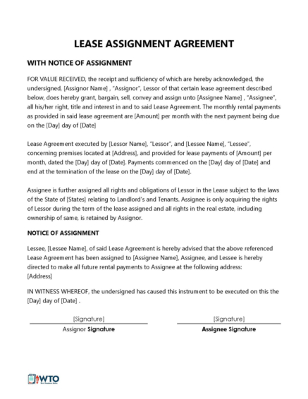 Free Assignment of Lease Forms | Word - PDF