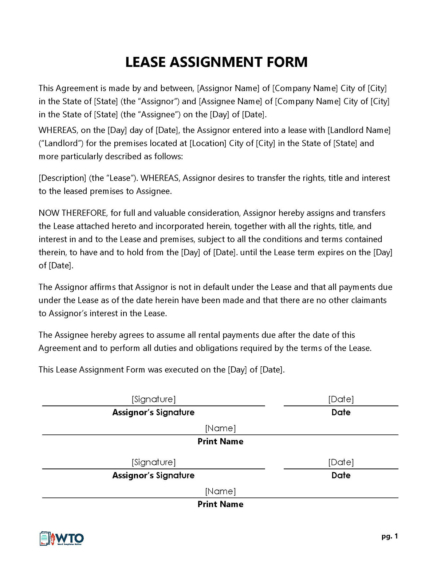 Free Assignment of Lease Forms | Word - PDF