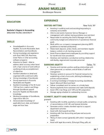 12 Free Bookkeeper Resume Templates - Examples