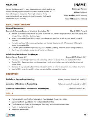 12 Free Bookkeeper Resume Templates - Examples
