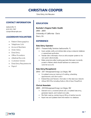 12 Free Resume Templates for Data Entry Operators
