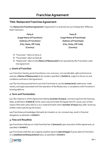 Free Editable Franchise Agreement Templates