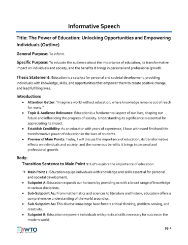 How to Structure Informative Speech | Outline Examples