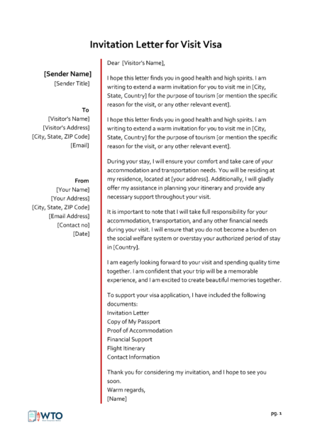 Writing an Invitation Letter for U.S Visitor Visa - Samples