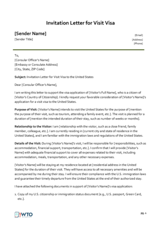 Writing an Invitation Letter for U.S Visitor Visa - Samples
