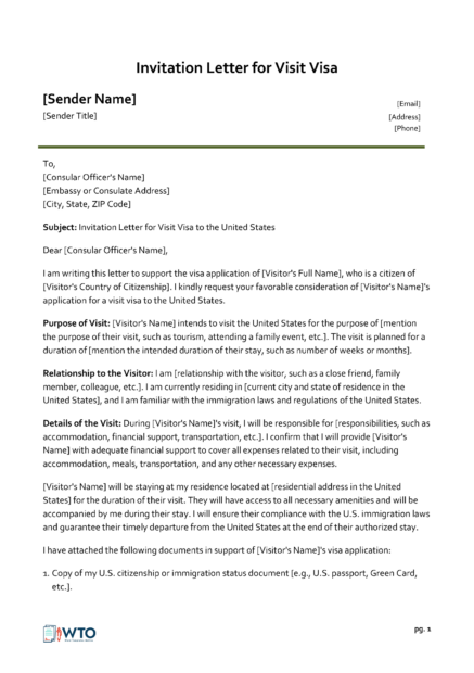 Writing an Invitation Letter for U.S Visitor Visa - Samples