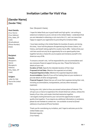 Writing an Invitation Letter for U.S Visitor Visa - Samples