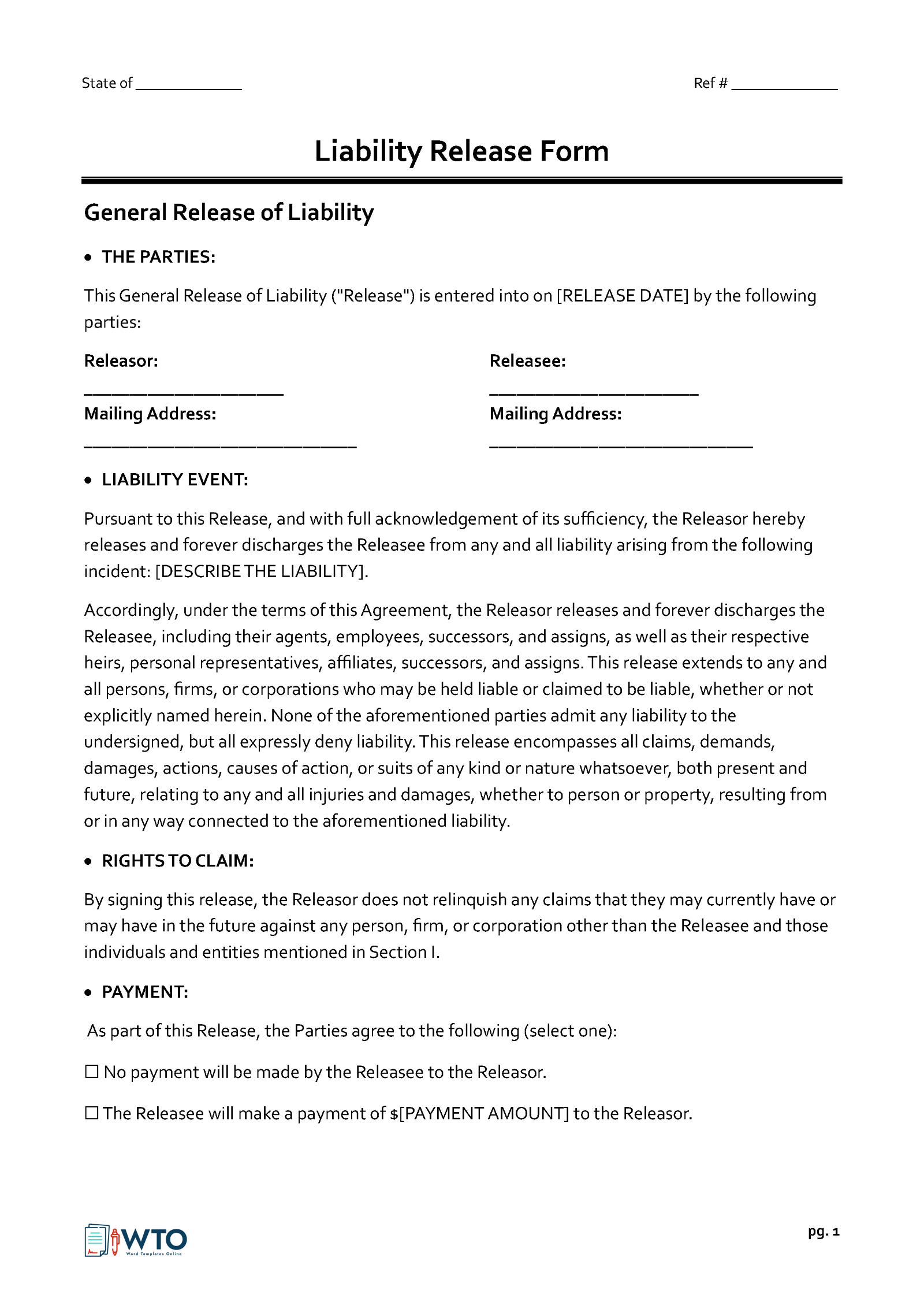 Free DMV Release of Liability Forms - Editable