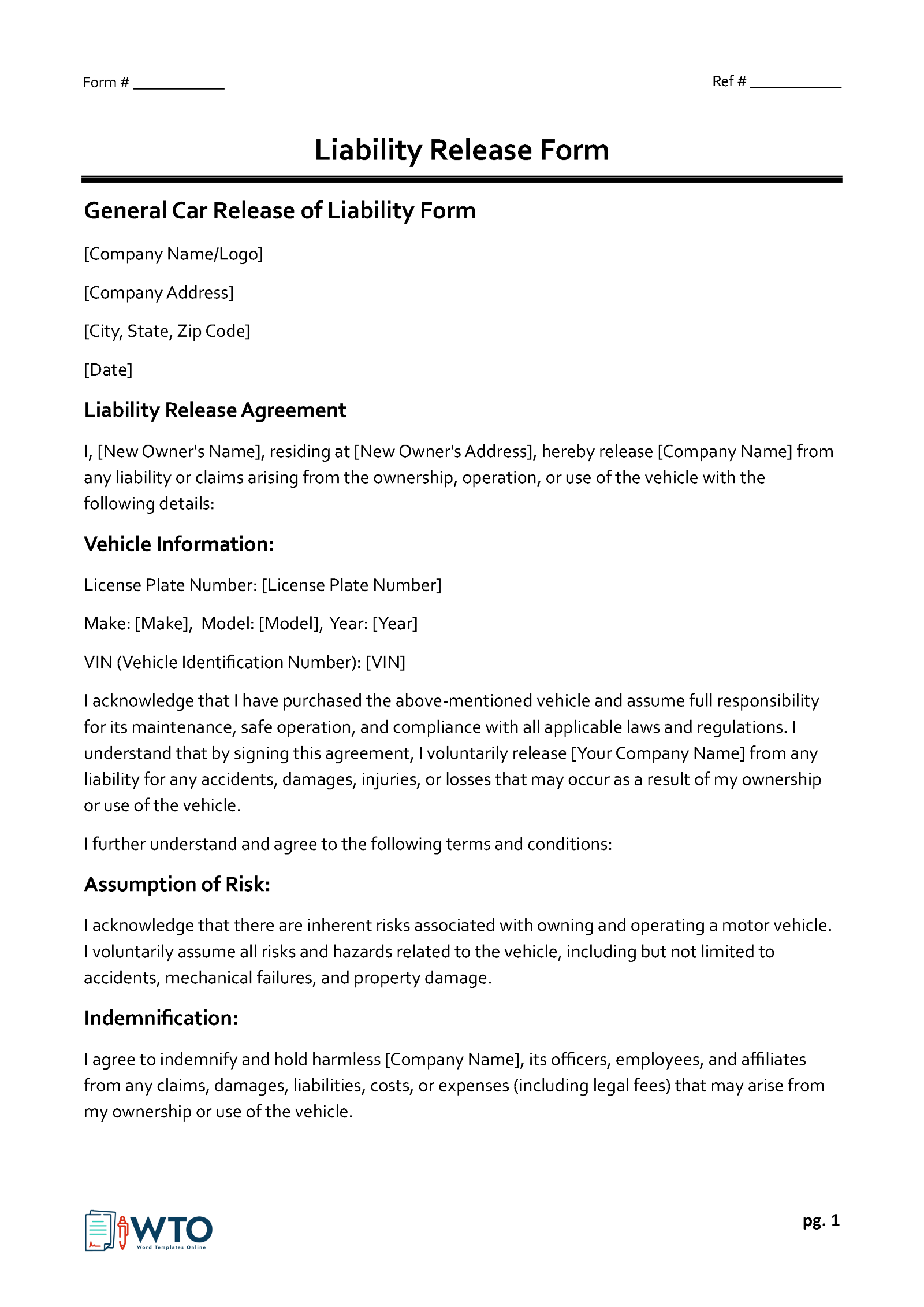 Free DMV Release of Liability Forms - Editable