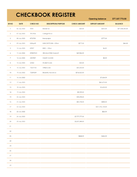 10 Free Checkbook Register Templates