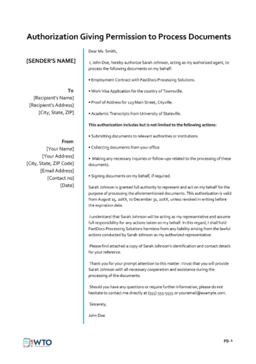 Sample Letters of Authorization Giving Permission