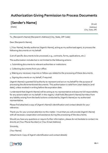 Sample Letters of Authorization Giving Permission