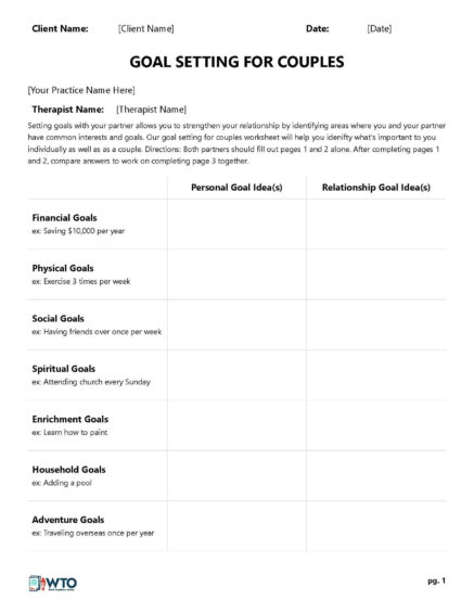 Goal Setting Worksheet For Couples (Free Templates)