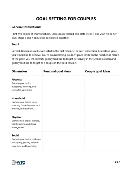 Goal Setting Worksheet For Couples (Free Templates)