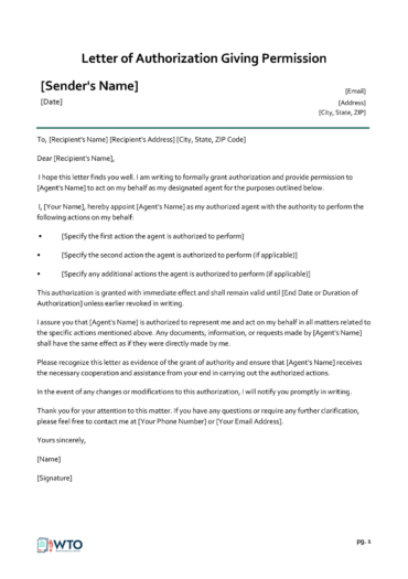 Free Letter of Authorizations Giving Permission
