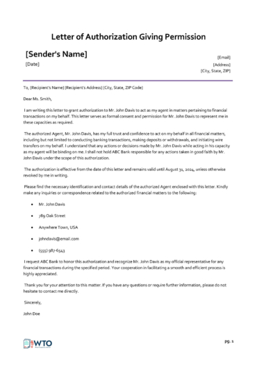 Free Letter of Authorizations Giving Permission