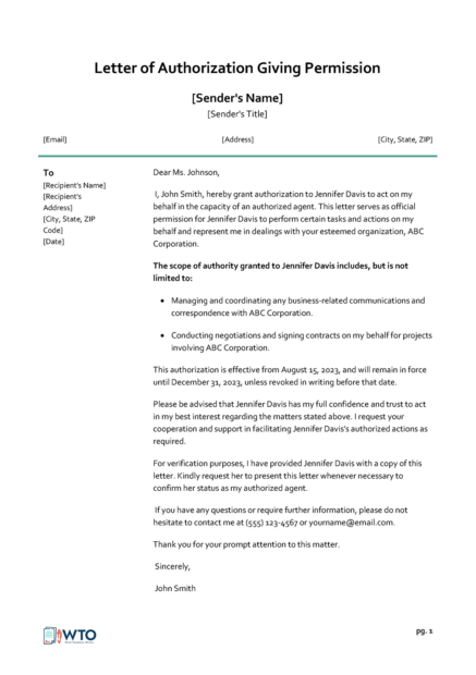 Free Letter of Authorizations Giving Permission