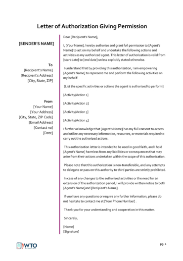 Free Letter of Authorizations Giving Permission