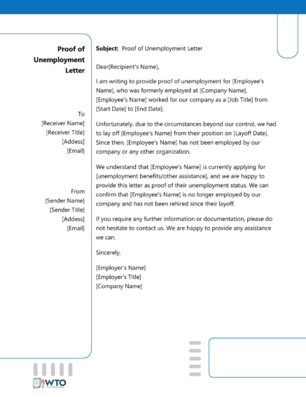 Proof Of Unemployment (Jobless) Letter Samples